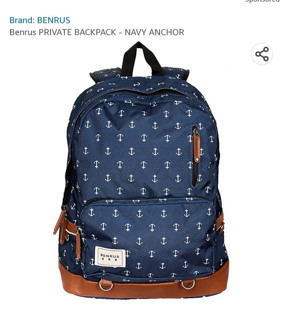 BENRUS PRIVATE BACKPACK -NAVY ANCHOR, Women's Fashion, Bags & Wallets ...