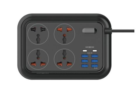 Black Moxom Smart Power 2 Metre Extension 12 in 1 Fast Charging Power ...