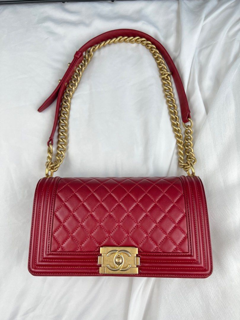 Chanel Red Old Medium Boy Flap GHW, Luxury, Bags & Wallets on Carousell