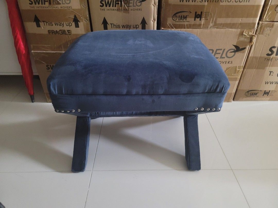Dressing Table Stool (Fabric Blue), Furniture & Home Living, Bathroom ...