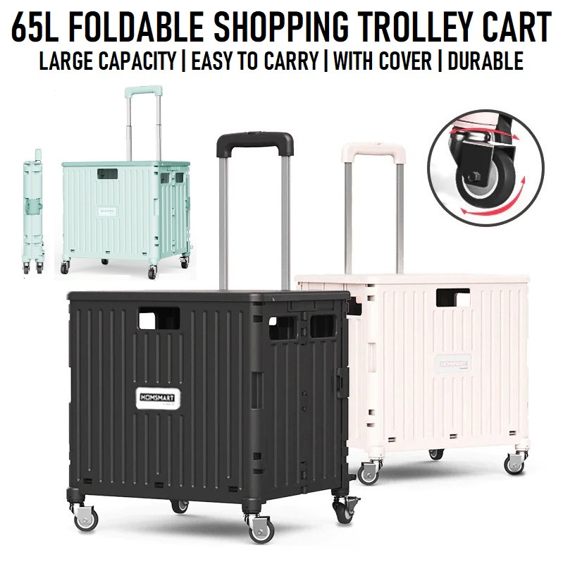 Foldable Shopping Trolley Cart Storage 65L Shopping Cart Basket Grocery ...