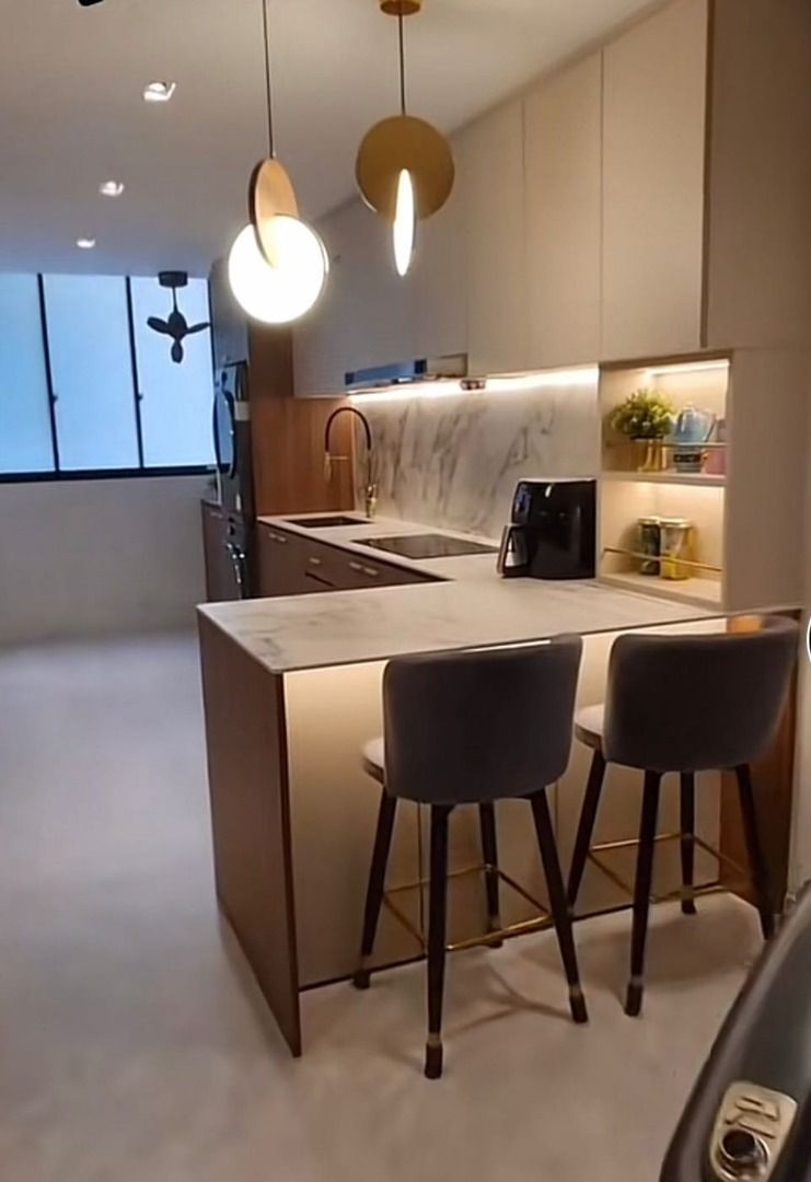 HDB BTO Kitchen Cabinet + Bar Counter, Supply and Install, Solid Pine ...