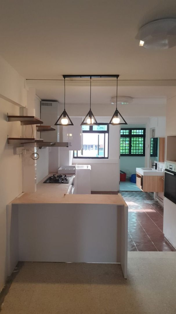 HDB BTO Kitchen Cabinet + Bar Counter, Supply and Install, Solid Pine ...