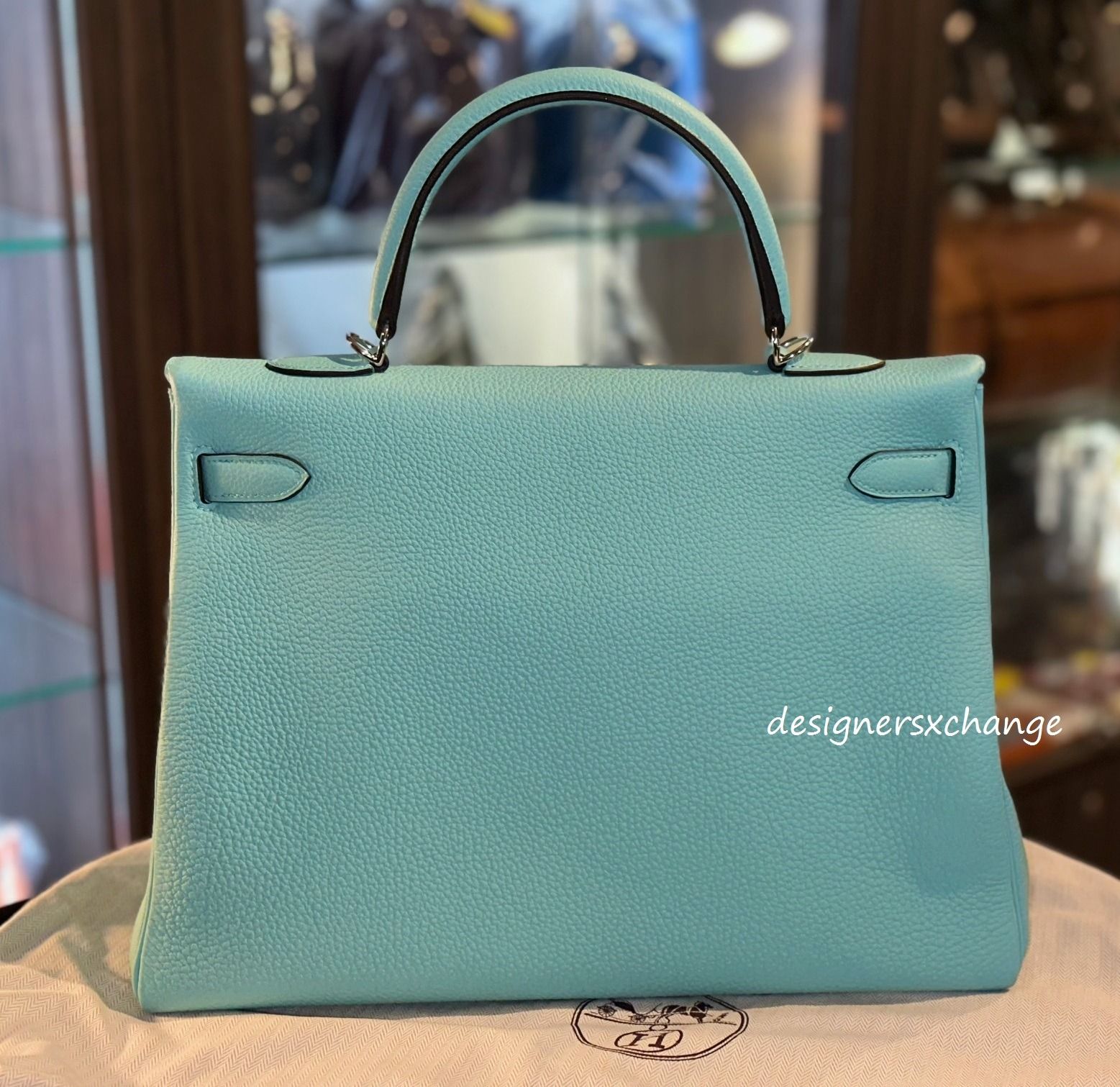 Hermes Kelly 35 Blue Atoll Togo Leather Palladium Brand NEW Full set ...