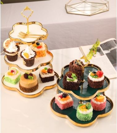 Home Deco 2 Tier 3 Tier Serving Tray Flower Shape Sushi Plate Golden ...