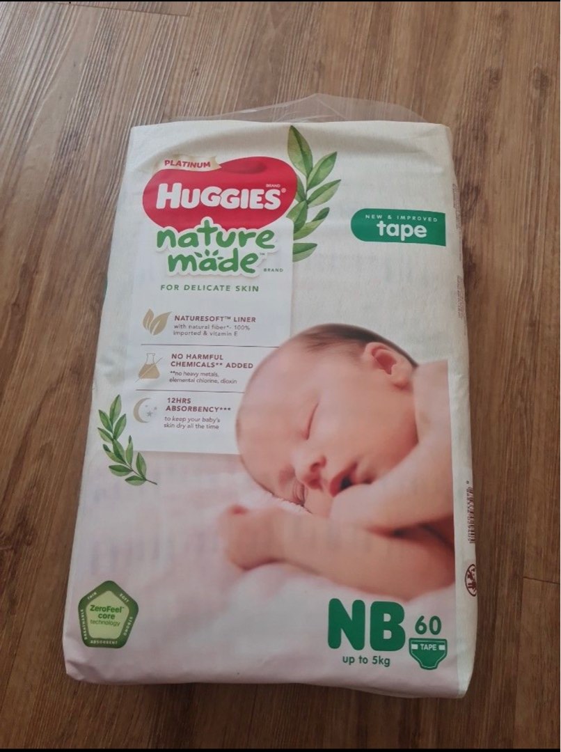 Huggies Nature Made NB Newborn Tape Diapers, Babies & Kids, Bathing ...