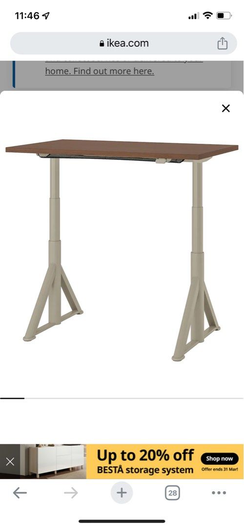 Ikea Idasen - Adjustable sit/stand table (automatic), Furniture & Home ...