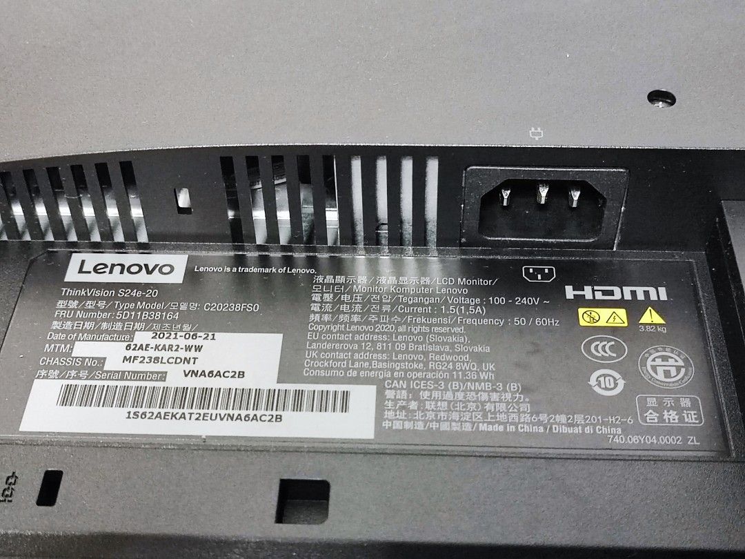 Lenovo ThinkVision 23.8 Inch FULL HD Monitor (S24e-20), Computers ...