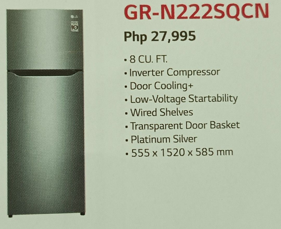LG inverter no frost 2 door ref 8.3 cu.ft GRN222SQCN/RVTB083PZ ...