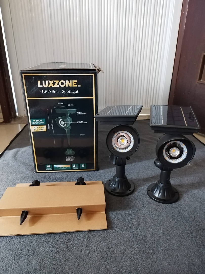 Luxzone 2 Pack LED Solar Spotlight, Furniture & Home Living, Lighting & Fans, Lighting on Carousell