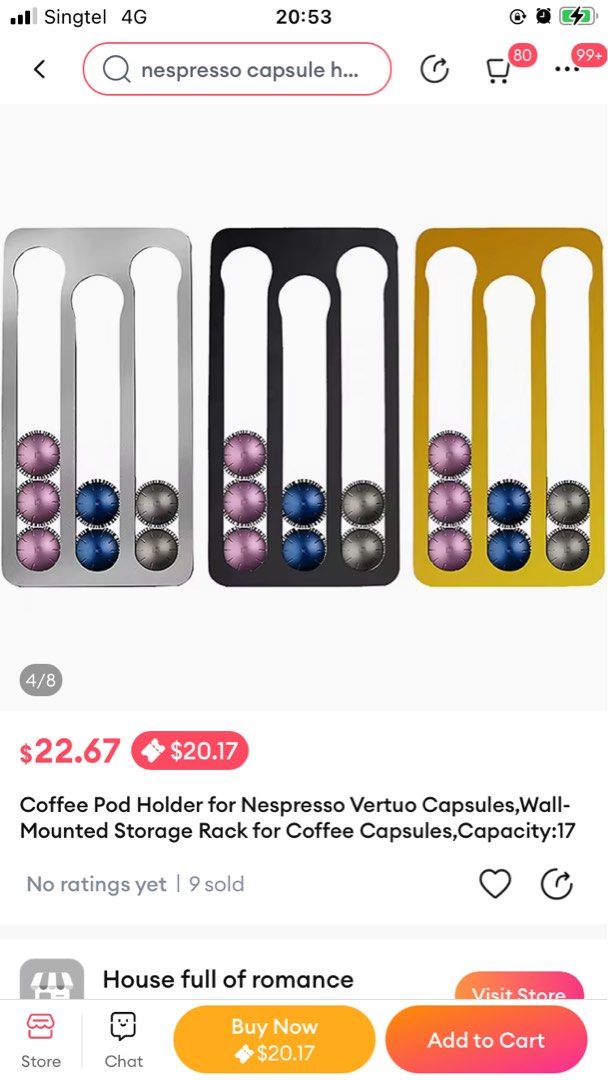 Nespresso Vertuo Coffee Capsules Holder / Gold Wall Mounted Storage ...