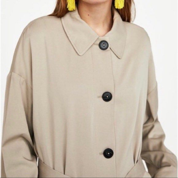 NEW Zara Basic Flowy Trench Coat Lightweight Jacket Khaki Beige, Women ...
