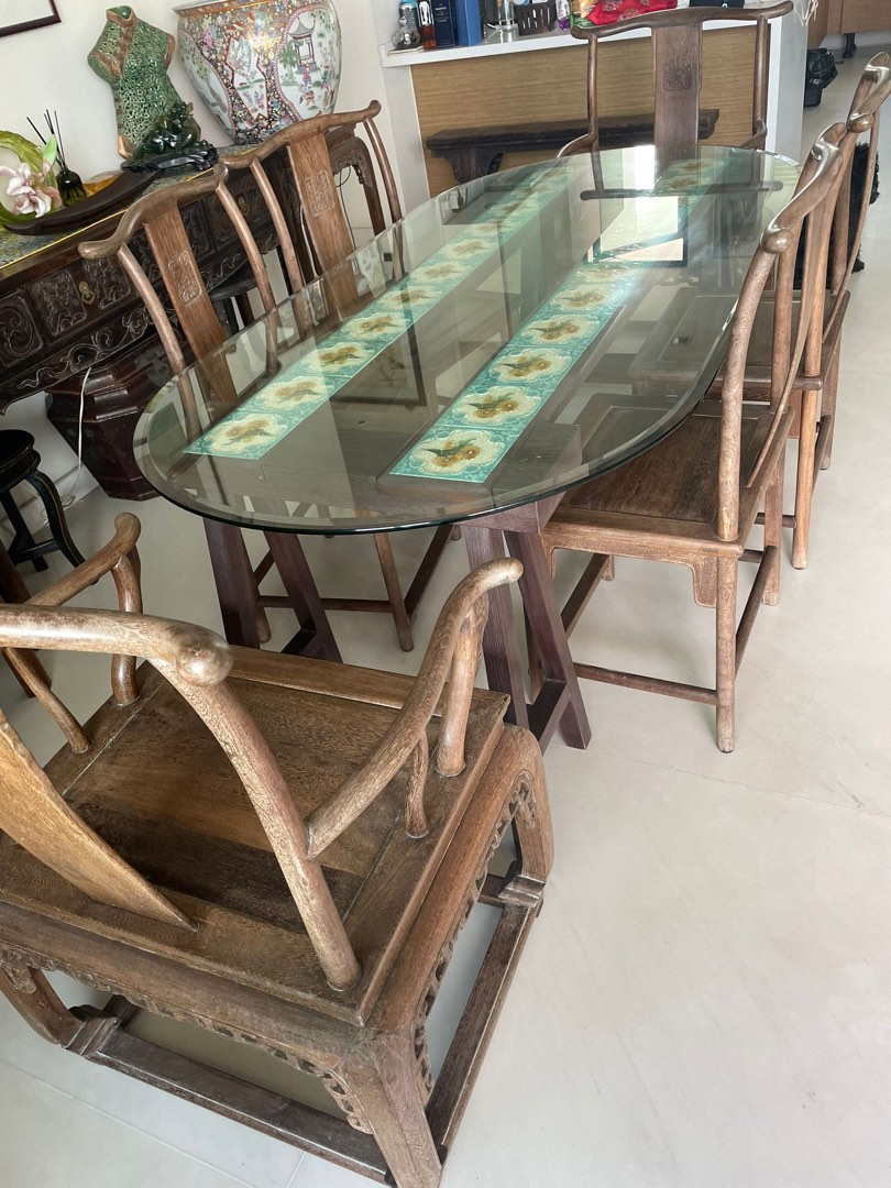 Peranakan Antique Dining Table Set, Furniture & Home Living, Furniture ...