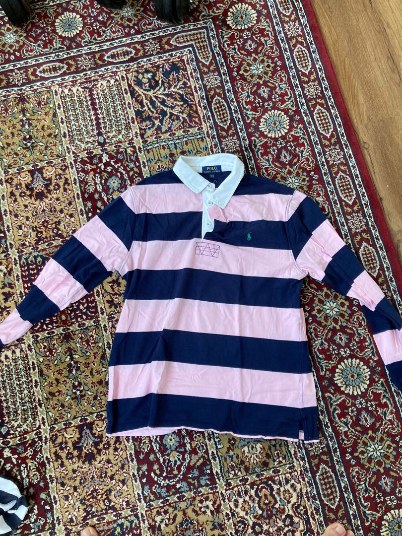 Polo Ralph Lauren rugby shirt jersey pink blue navy, Men's Fashion ...
