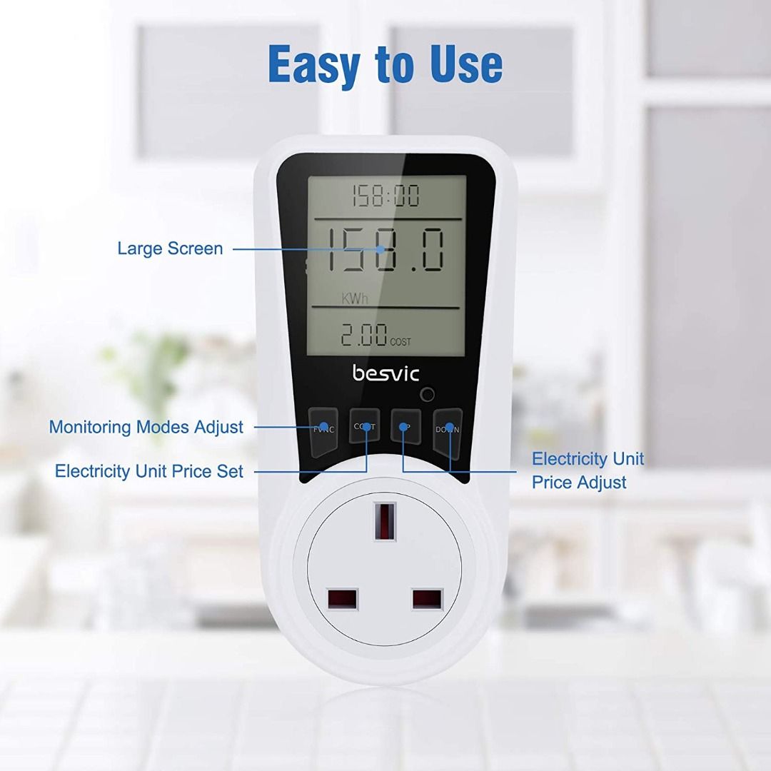 Power Meter Energy Monitor Plug, Besvic 13A Electricity Usage Power ...