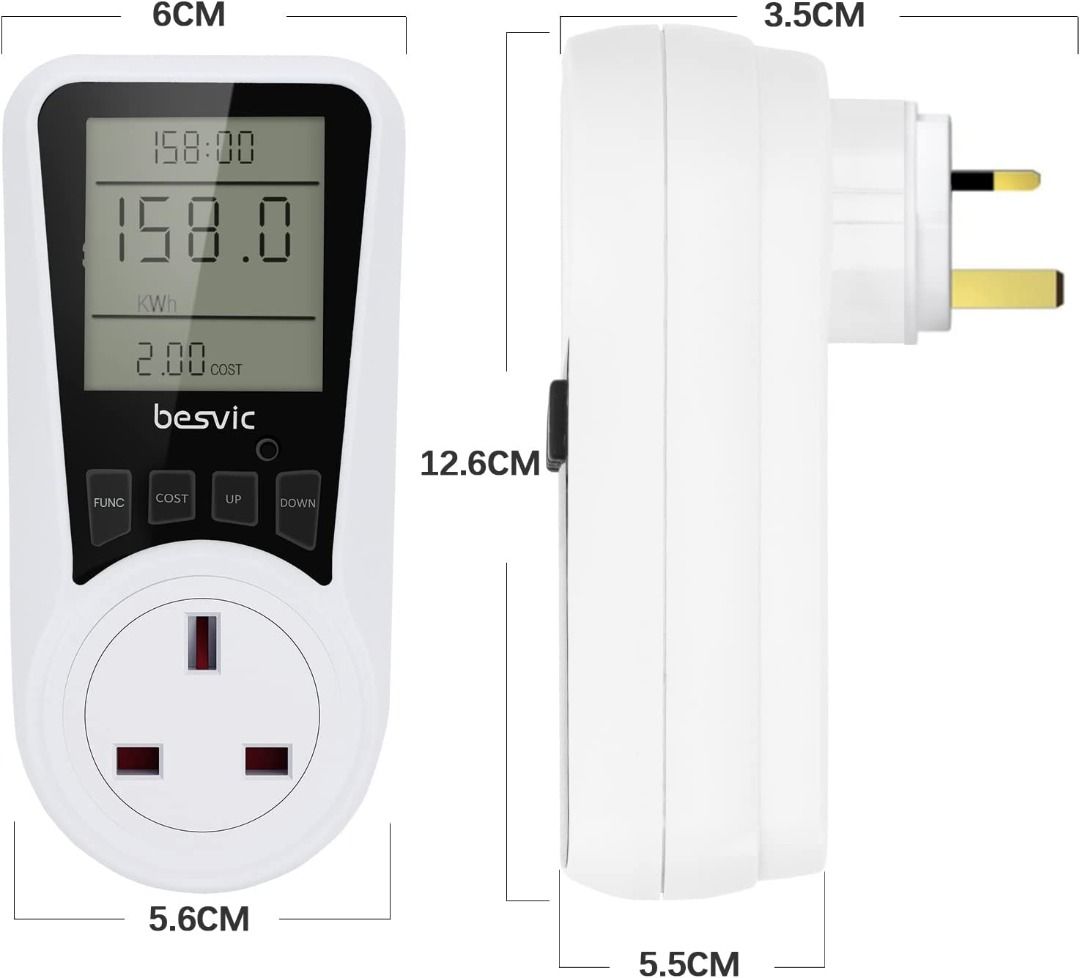 Power Meter Energy Monitor Plug, Besvic 13A Electricity Usage Power ...