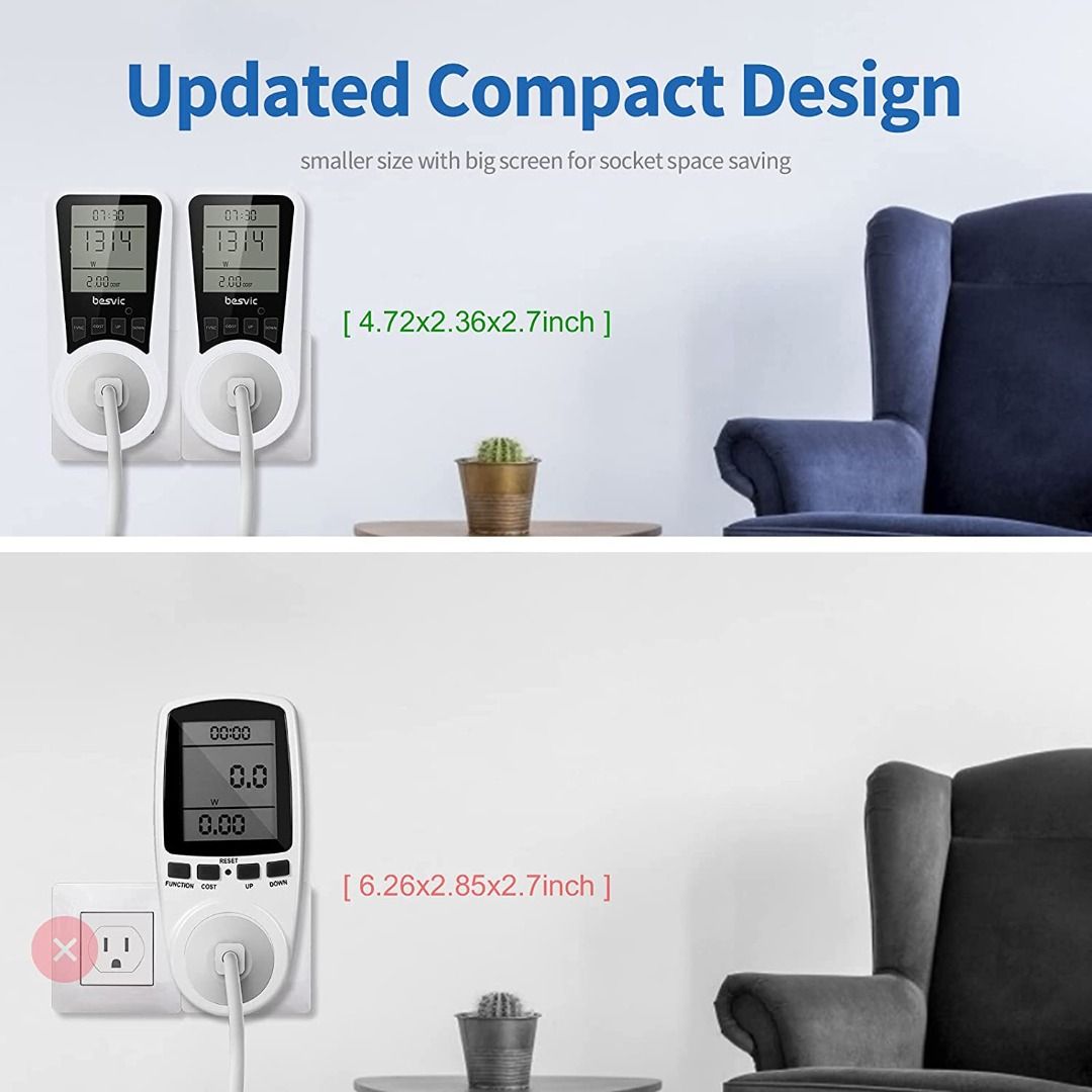 Power Meter Energy Monitor Plug, Besvic 13A Electricity Usage Power ...