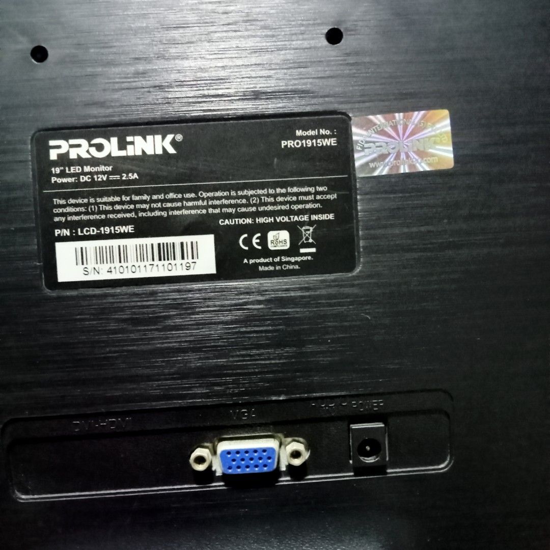 PROLINK 19" LED MONITOR & SECURE AVR, Computers & Tech, Parts ...