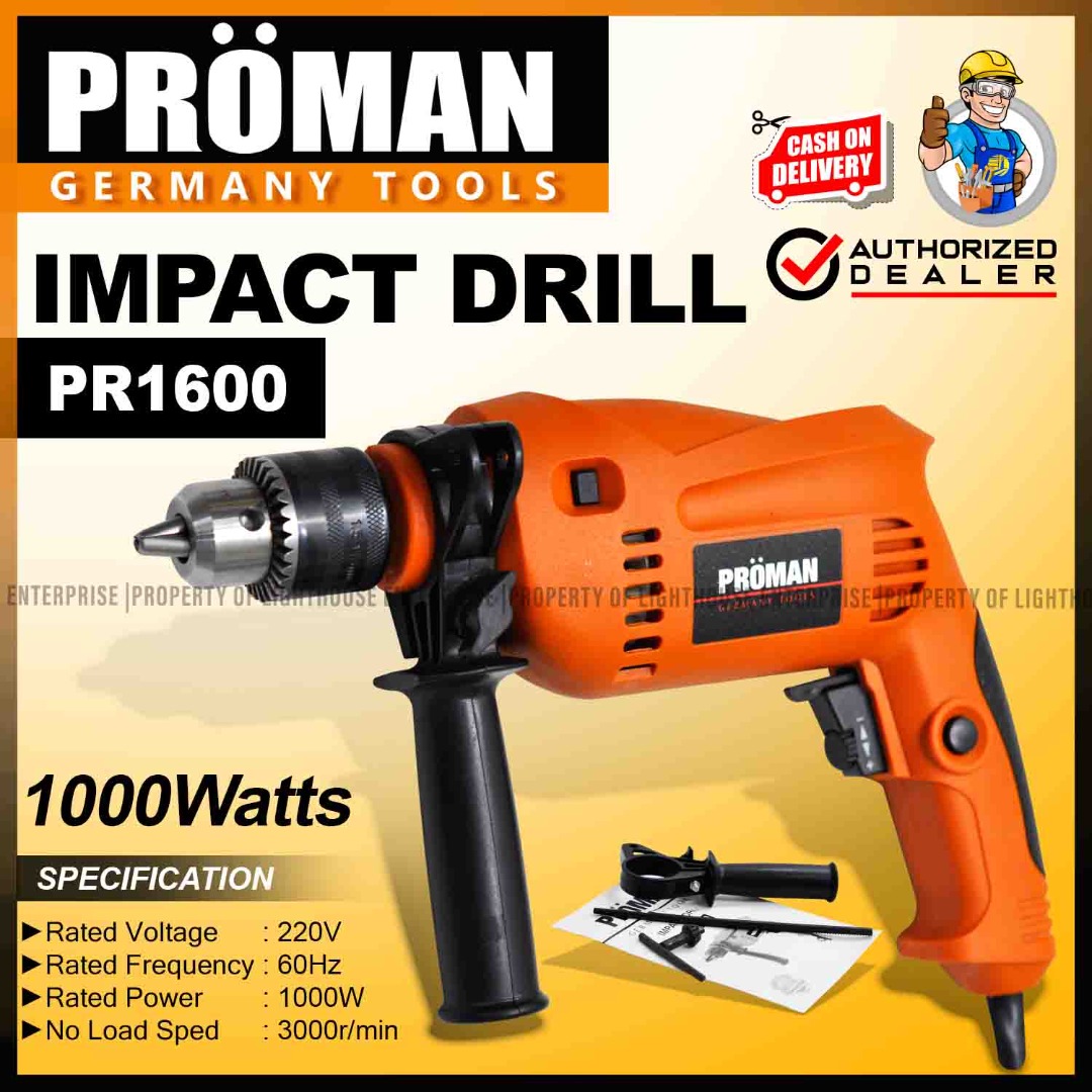 PROMAN Germany Tools 1000W Power Hammer Drill/Impact Drill (PR1600 ...