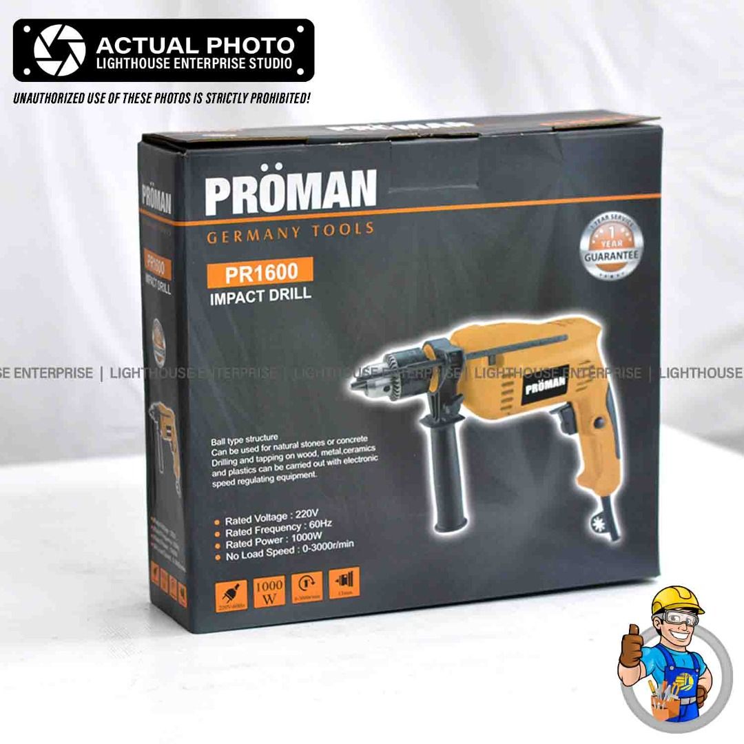 PROMAN Germany Tools 1000W Power Hammer Drill/Impact Drill (PR1600 ...