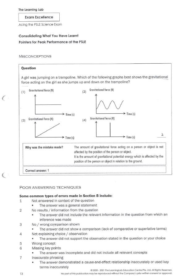 PSLE P6 P5 P4 P3 Science Notes / Science Answering Technique / Lower ...