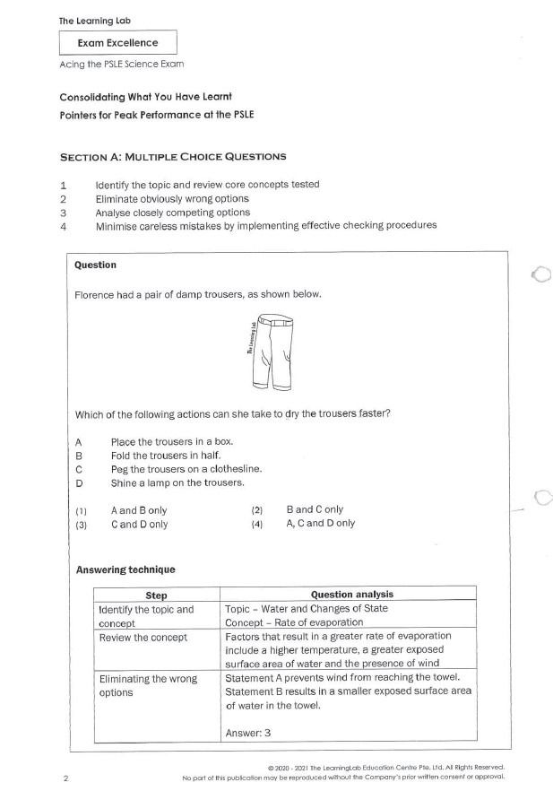 PSLE P6 P5 P4 P3 Science Notes / Science Answering Technique / Lower ...