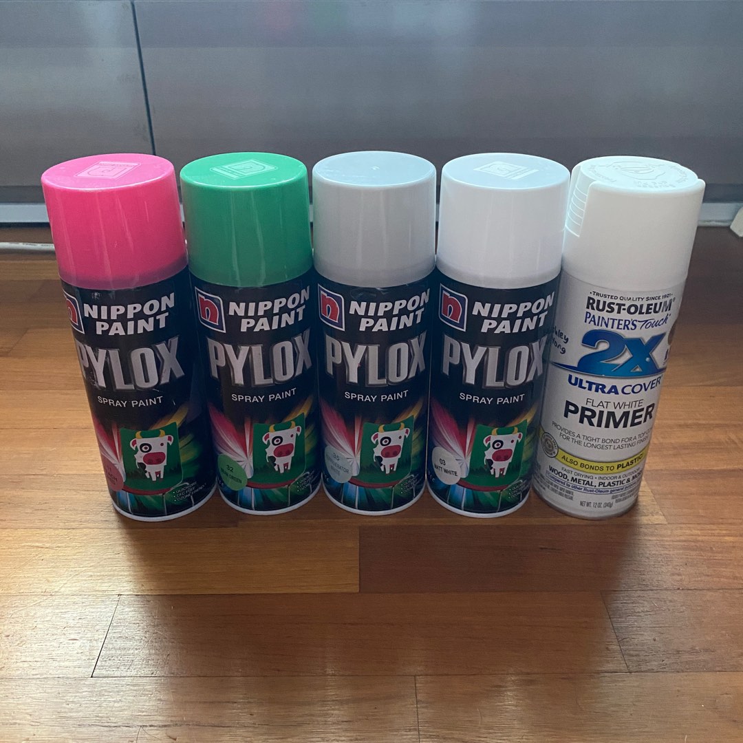 Pylox Spray Paint & Rust-Oleum Flat White Primer, Furniture & Home ...