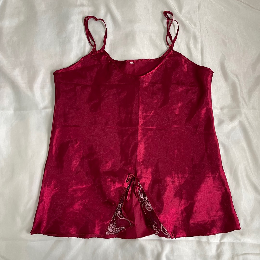 Red Silk Satin Top, Women's Fashion, Tops, Sleeveless on Carousell