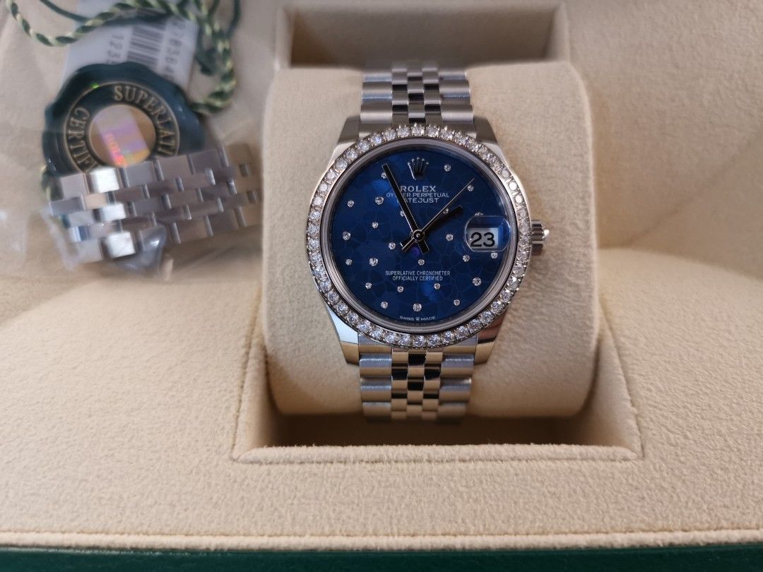 Rolex datejust 31 blue floral motif, Luxury, Watches on Carousell