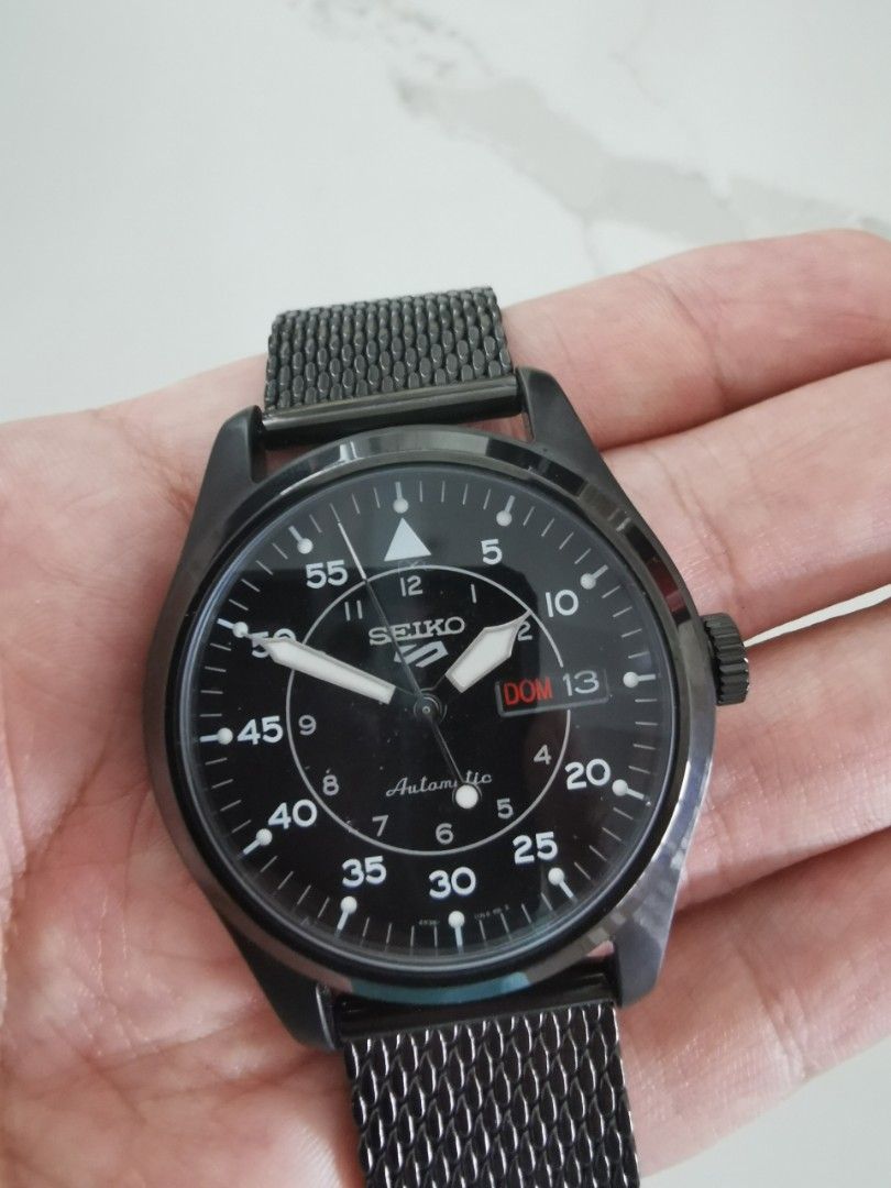 Seiko 5 Gunmetal Black Automatic Flieger Flightmaster Pilot Field Watch ...
