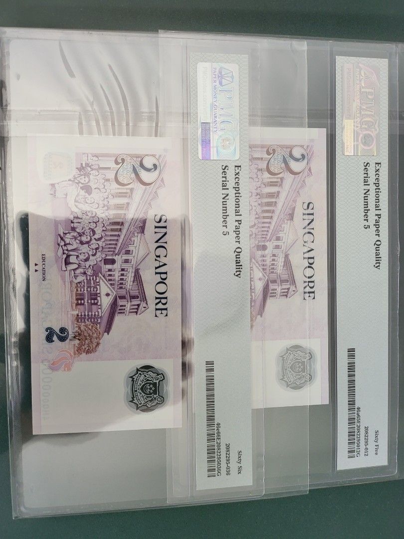 Singapore portrait series $2 serial number 5 PMG65/66EPQ, Hobbies & Toys, Memorabilia ...