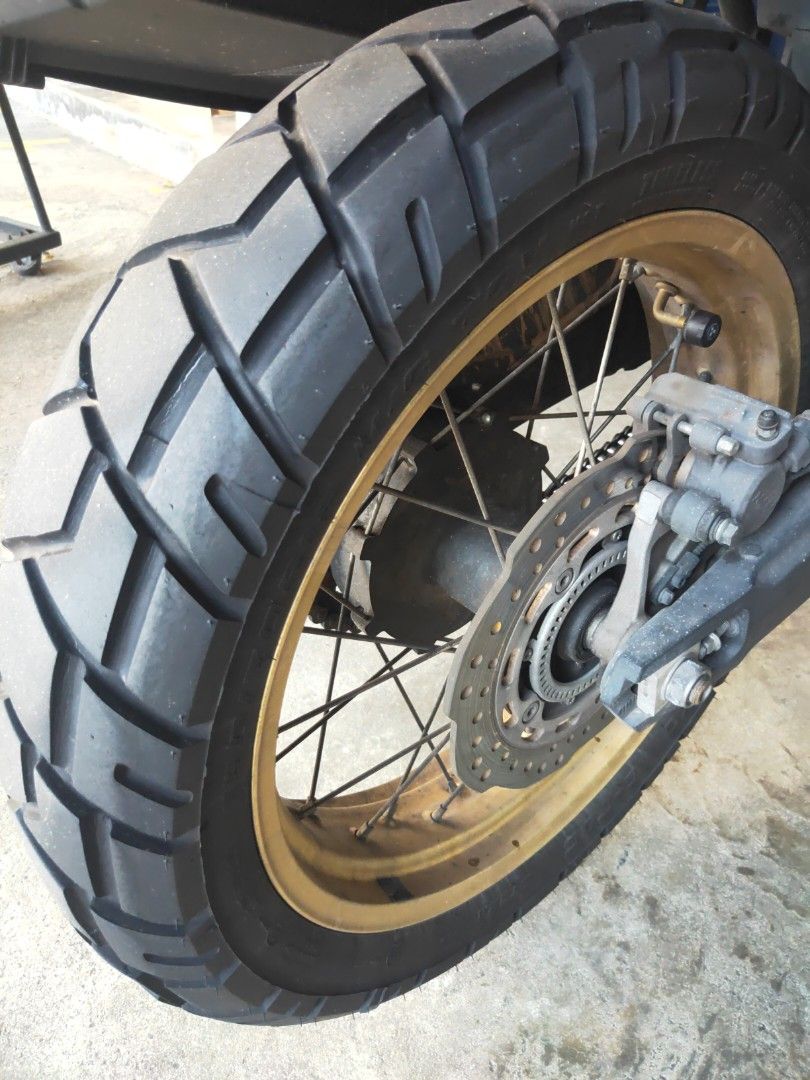 Stock Africa Twin crf1000L gold rims with Shinko E705 tyres with 70% ...