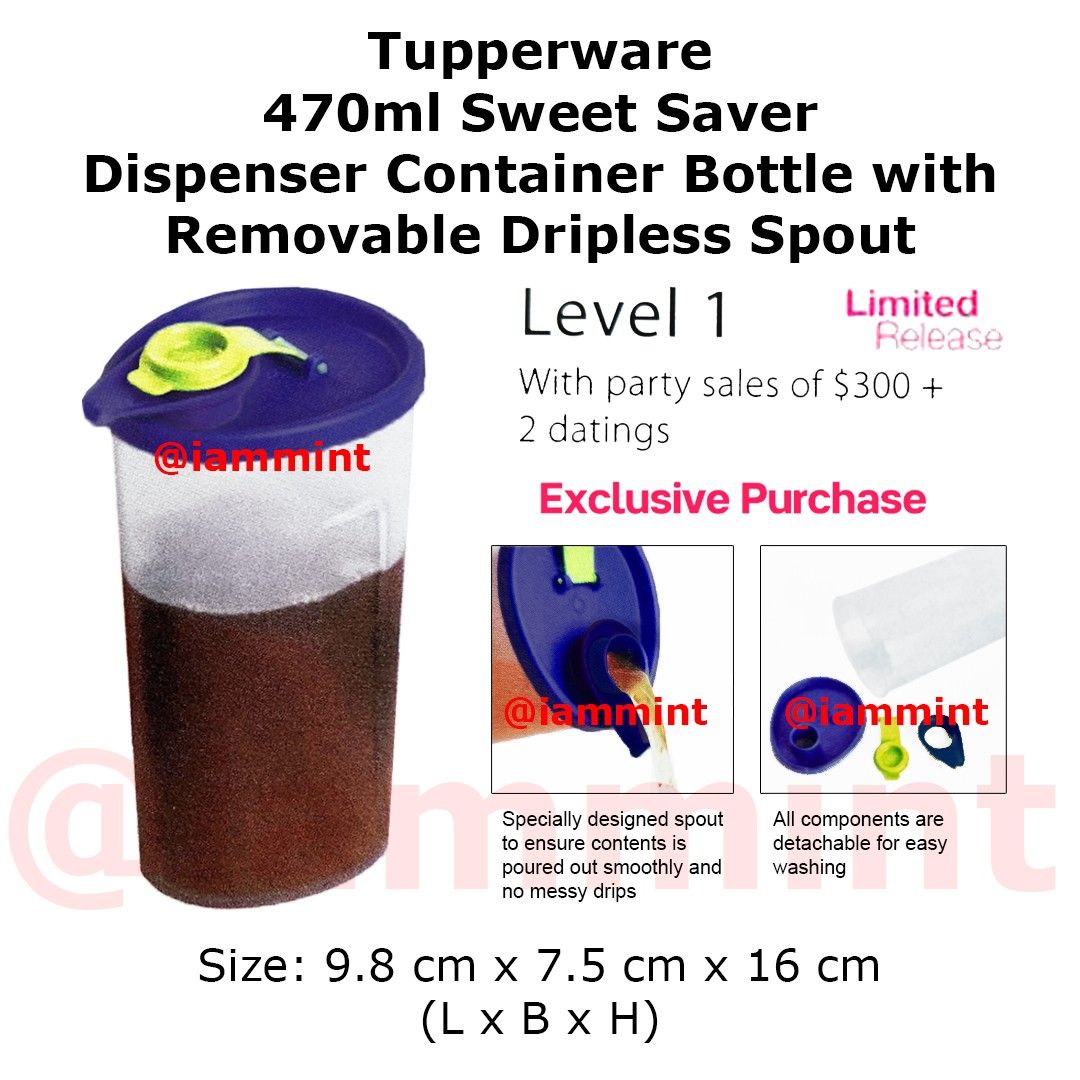 Tupperware 470 ml Sweet Saver Oil Sauce Vingear Milk Juice Flip Top Cap ...