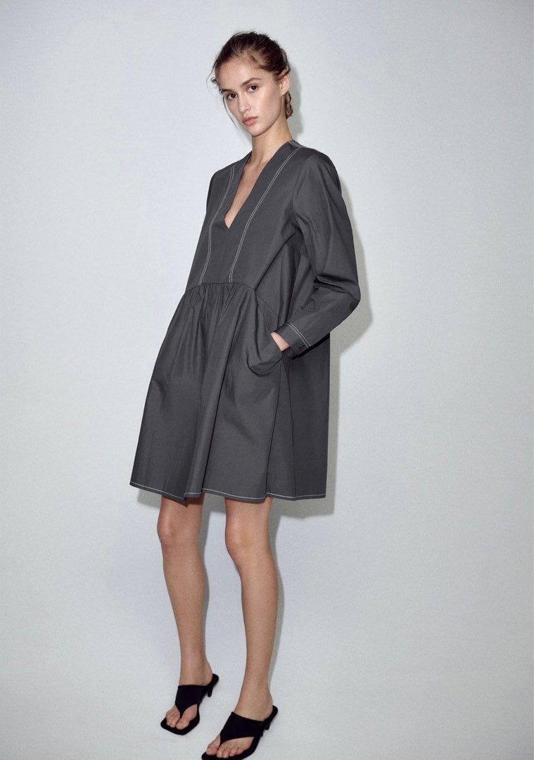 Zara Short Dress with Top stitching, Women's Fashion, Dresses & Sets ...