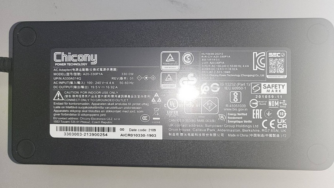 Chicony 群光 A20-330P1A 330W 19.5V 16.92A 變壓器, 電腦及科技產品, 電腦周邊產品, 電腦充電器在旋轉拍賣