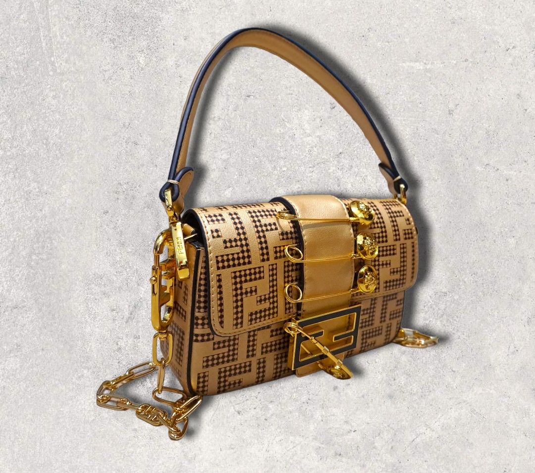 Fendace Brooch mini Baguette bag Gold, Luxury, Bags & Wallets on Carousell