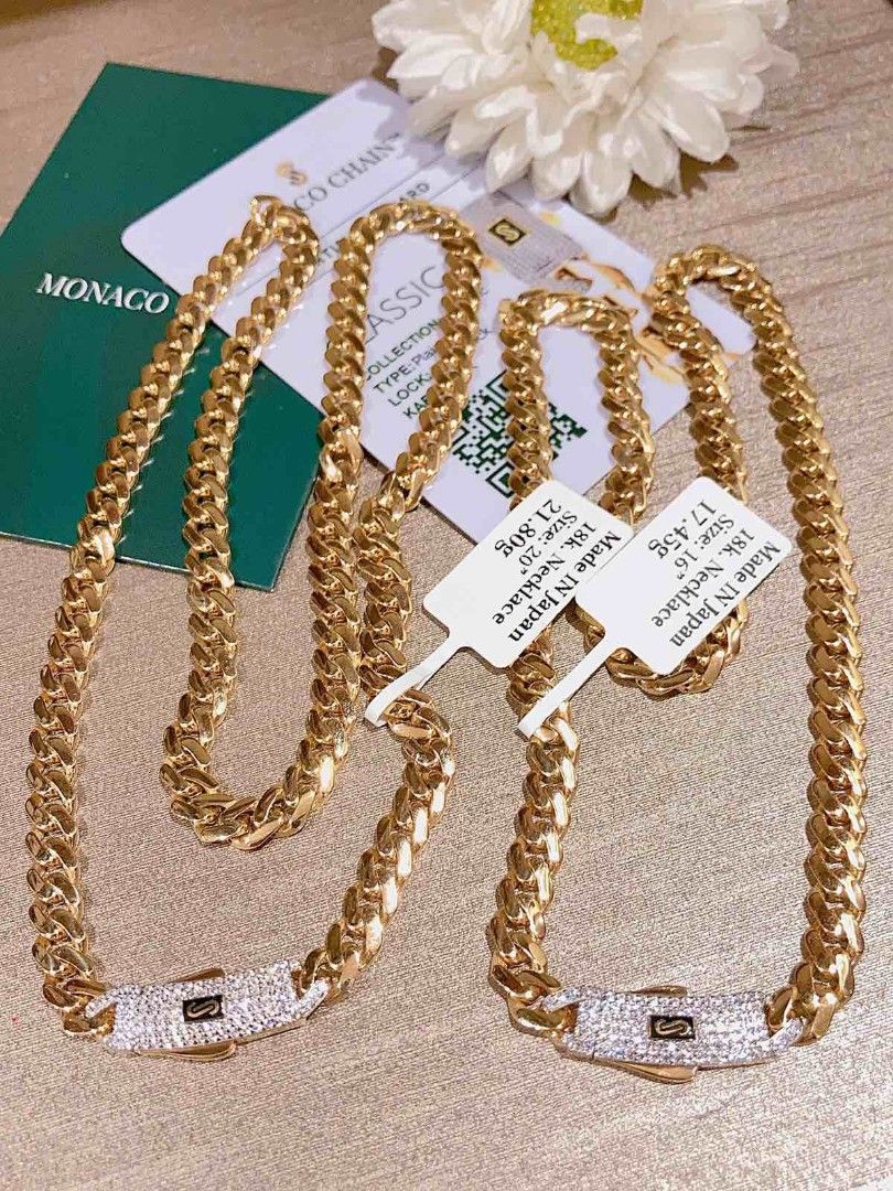 K18 Monaco Japan Chain w/dias, Women's Fashion, Jewelry & Organizers ...