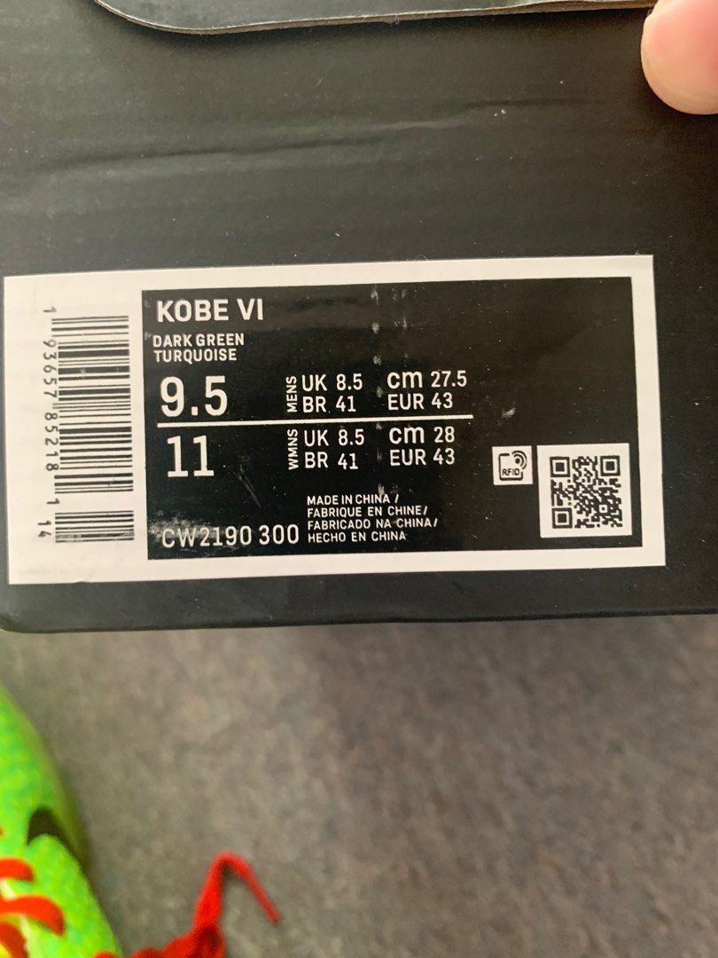 nike kobe 6 grinch basketball shoe tag lebron kyrie wade jordan air ...