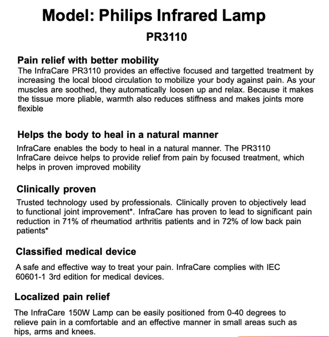 Philips infrared lamp pain relief, TV & Home Appliances, Other Home ...