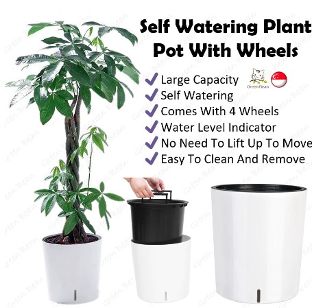 Plant Pot Self Watering Planter With Wheels Water Level Indicator Dual ...