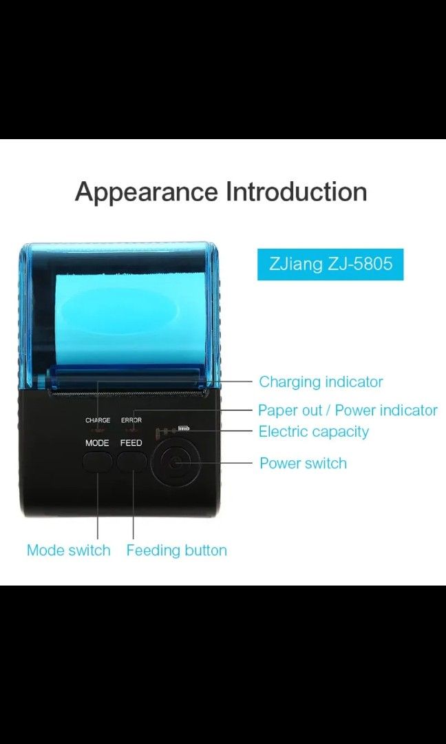 POS-5805DD Portable Mini Printer Bluetooth Thermal Printer Pos Receipt Printer Bill Ticket ...