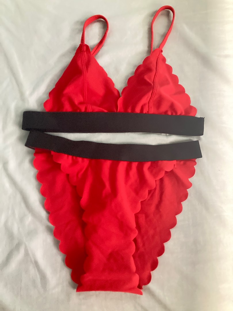 Red Black Triangle Bikini Womens Fashion Swimwear Bikinis And Swimsuits On Carousell