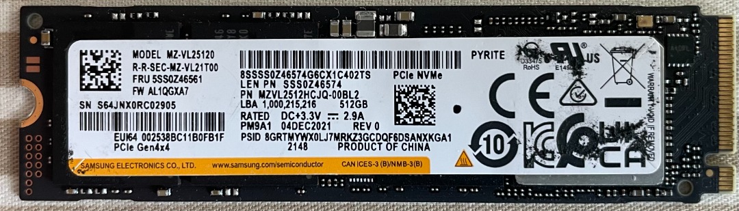 Samsung M2 SSD PM9A1 512Gb NVMe, 電腦＆科技, 電腦周邊及配件, 硬碟及儲存器 - Carousell
