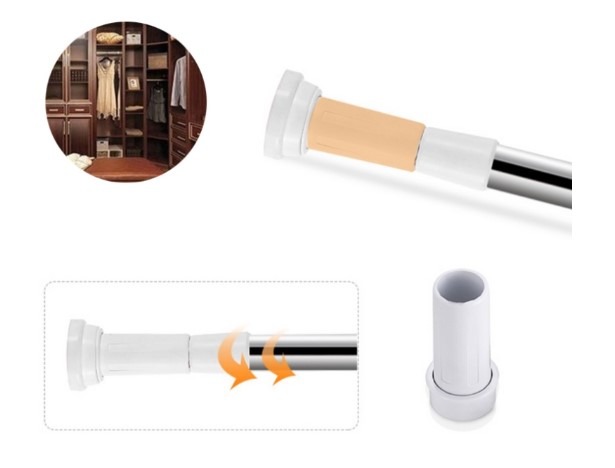 Stainless Steel Round Head Extendable Curtain Rod Telescopic Shower Rod ...