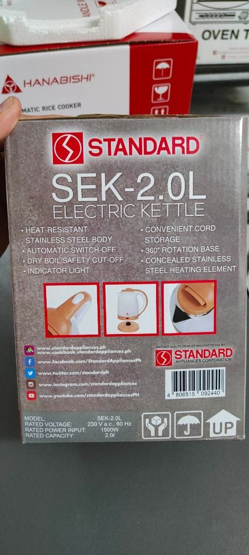 Standard 2.0L Electric Water Kettle Stainless SEK2.0L, TV & Home ...