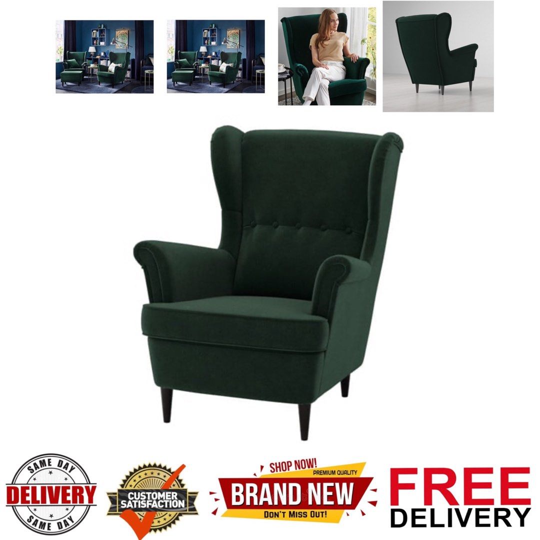 STRANDMON Wing chair Djuparp dark green arm chair, Furniture & Home ...
