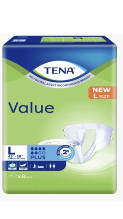 Tena Value Diaper Size L (1 carton), Health & Nutrition, Assistive & Rehabilatory Aids, Adult ...