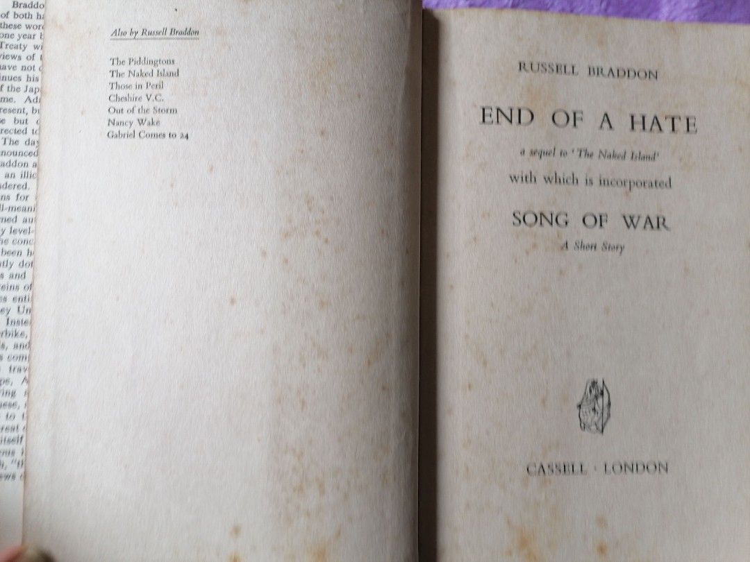 Vintage book : The naked island sequel end of a hate russell braddon ...