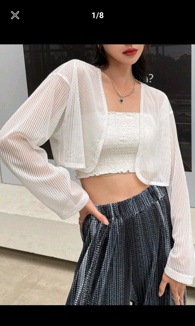 White translucent crop cardigan, Women's Fashion, Coats, Jackets and ...