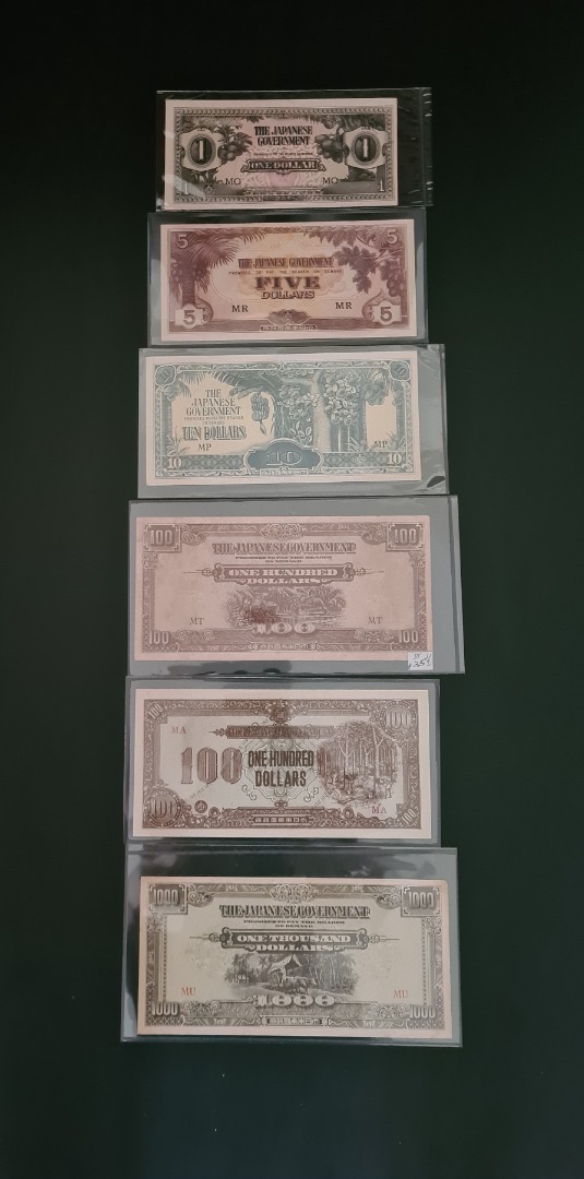 1942 Malaya Japanese Occupation WWII Banana Notes 1 Dollar to 1000 ...